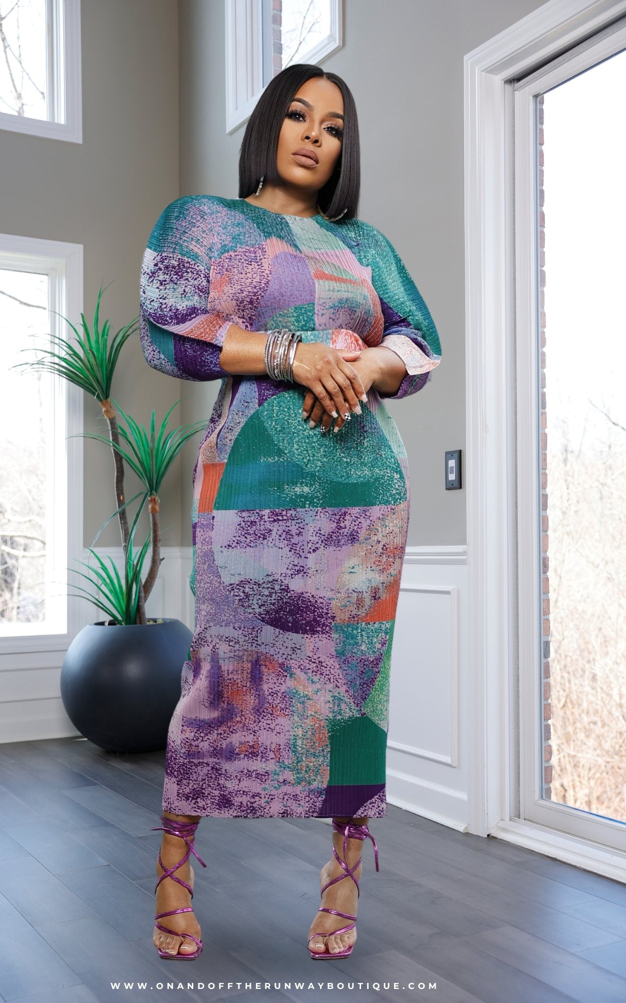 Purple Multi High Waist Dress | Review Description & Return Policy – On ...